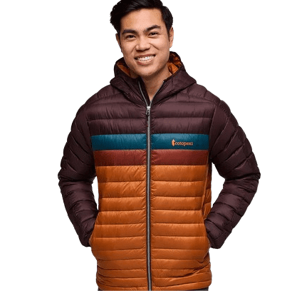 Cotopaxi Mens Fuego Down Hooded Jacket Coffee/ Sienna