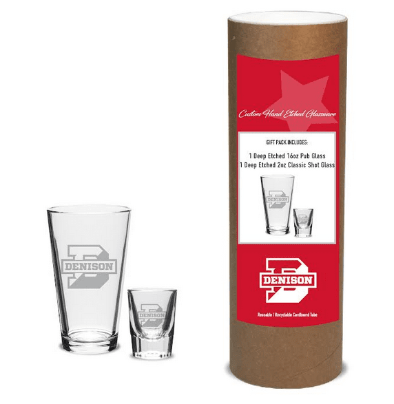 Denison Campus Crystal Pub Glass and Shot Glass Set