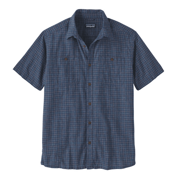 Patagonia Mens Back Step Shirt Rainfall Plaid Stone Blue (Close Out)