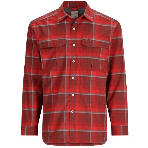 Simms Mens Coldweather Long Sleeve Shirt Cutty Red Asym Ombre Plaid