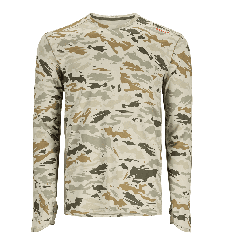 Simms Mens SolarFlex Crew Ghost Camo Stone/ Stone
