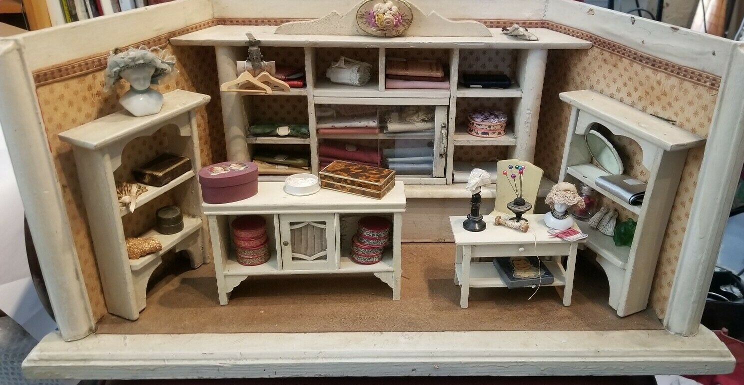 ANTIQUE GOTTSCHALK MILLINERY HAT SHOP wood DOLLHOUSE ROOM BOX