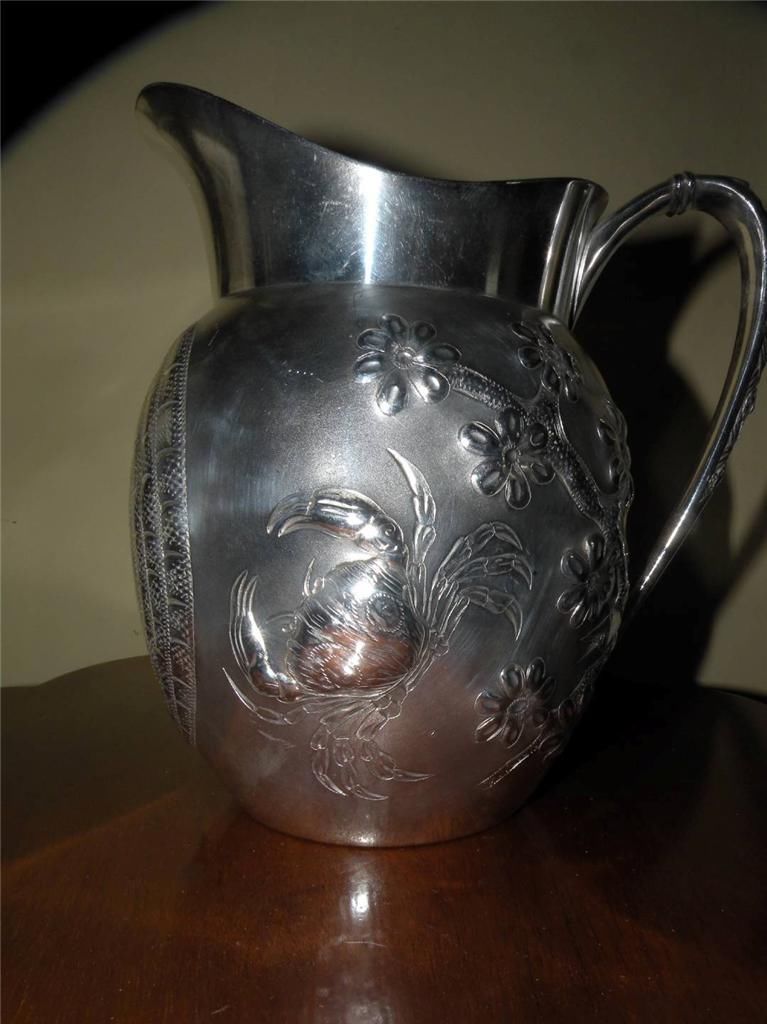 ANTIQUE PAIRPOINT AESTHETIC movement SILVER PLATE PITCHER SHELL CRAB