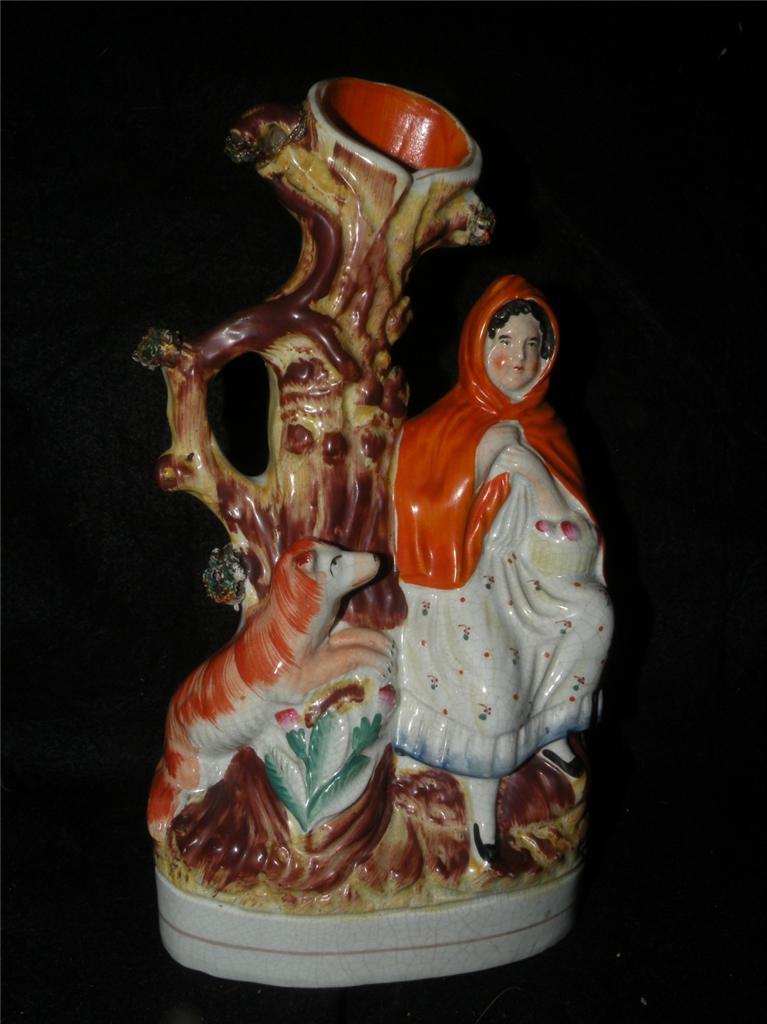 ANTIQUE STAFFORDSHIRE LITTLE RED RIDING HOOD FIGURINE 10" TALL