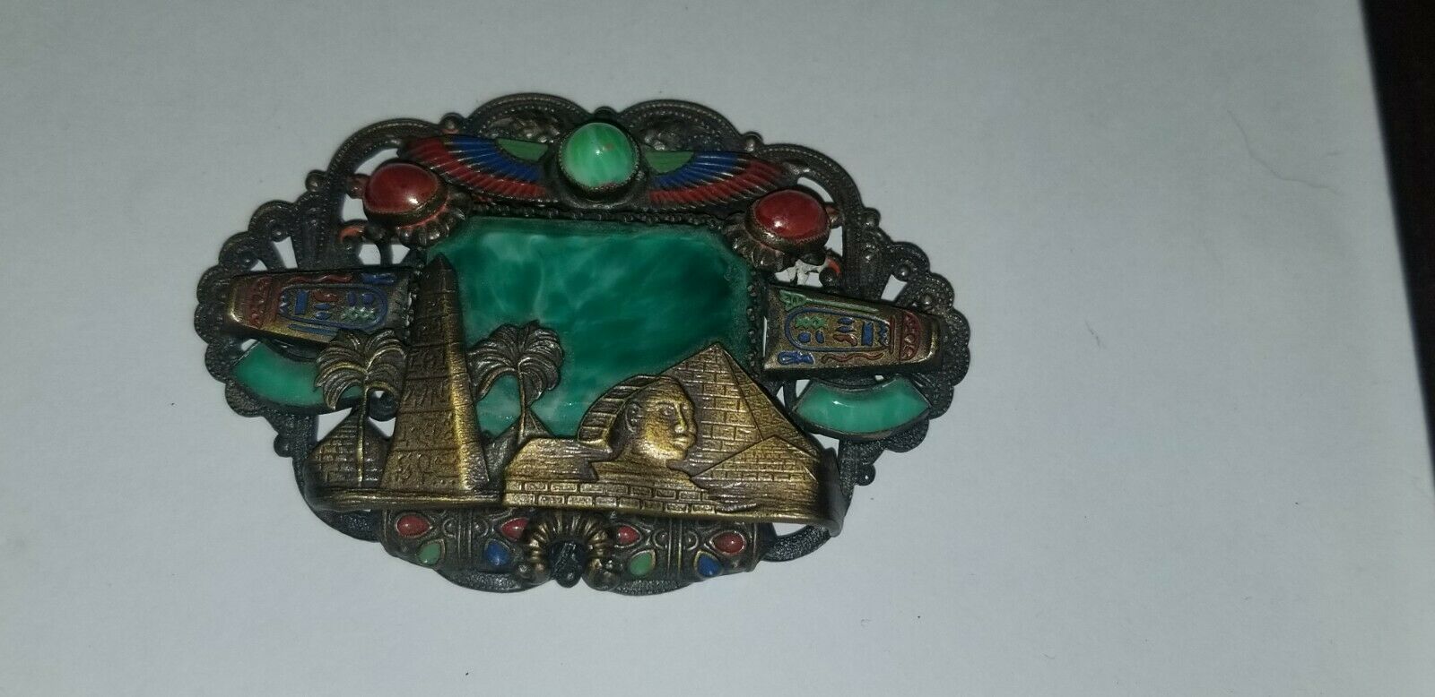 RARE MAX NEIGER ART DECO CZECH GLASS EGYPTIAN REVIVAL BROOCH