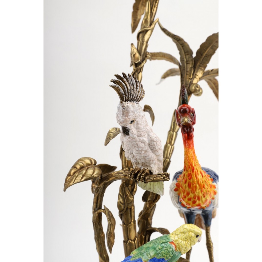 TROPICAL PORCELAIN AND BRONZE LARGE BIRD CENTERPIECE