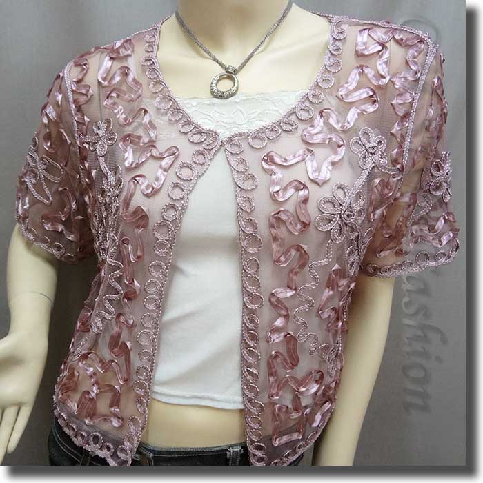 Applique Embroidery Mesh Bolero Top Pink