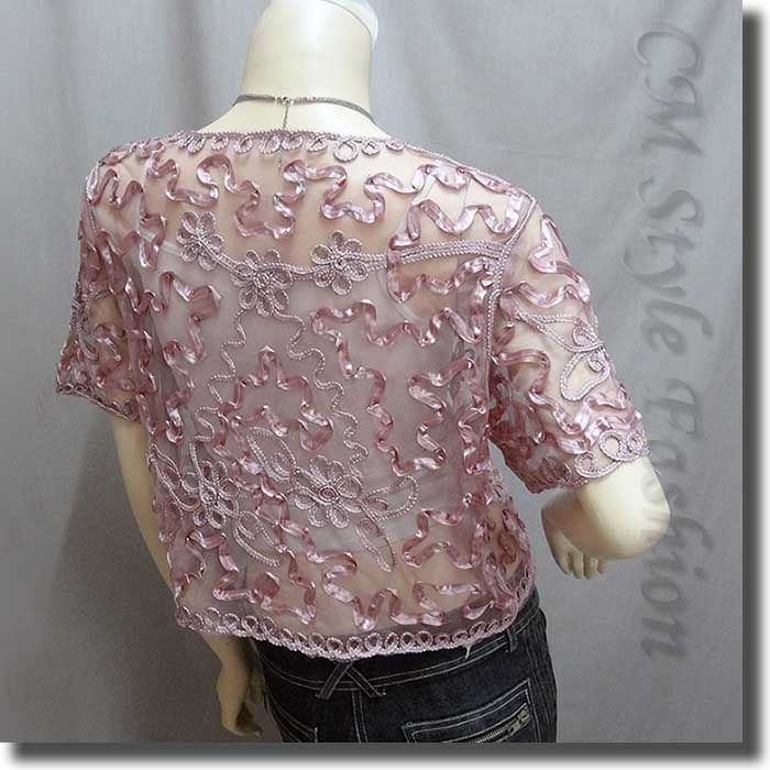 Applique Embroidery Mesh Bolero Top Pink