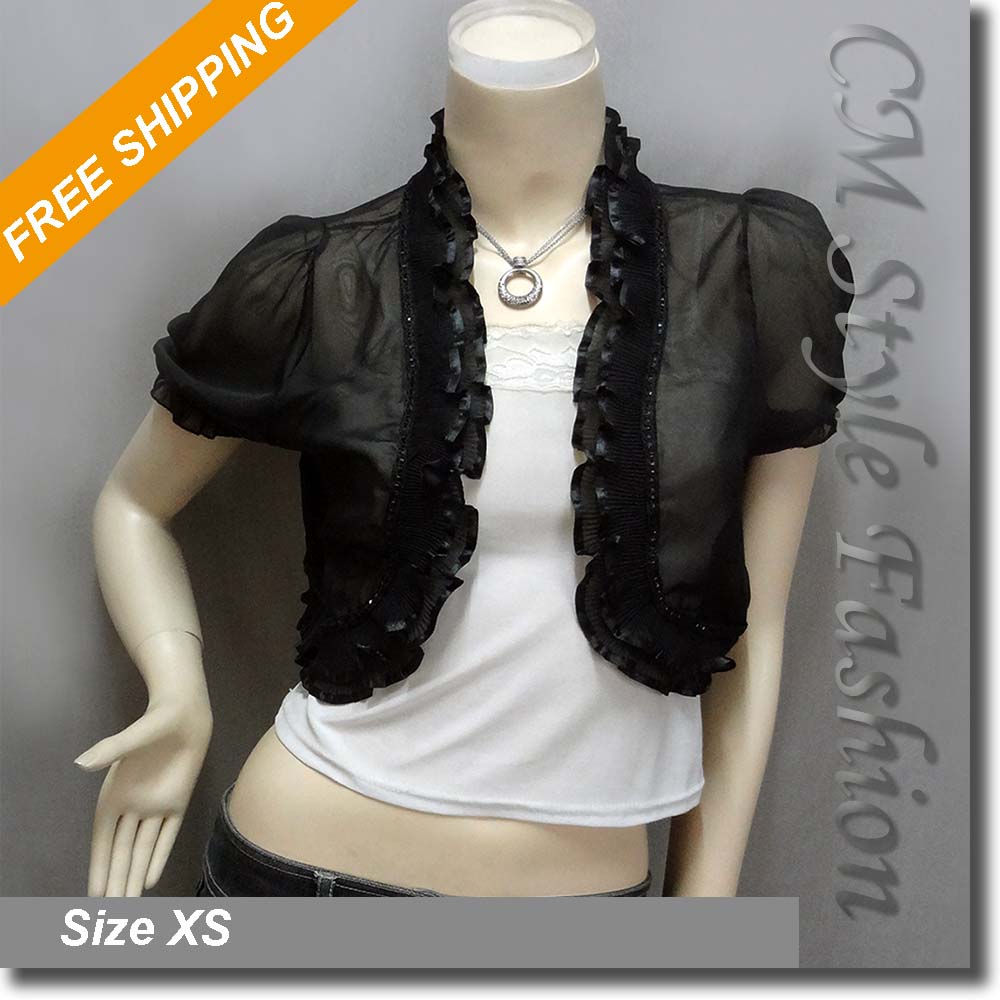 Chic Sheer Ruffled Short Shrug Bolero Top Black