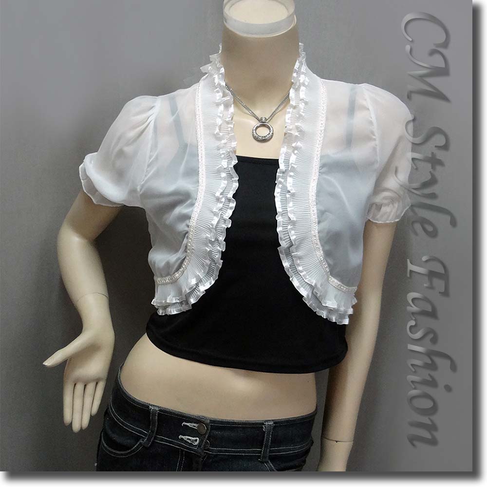 Chic Sheer Ruffled Short Shrug Bolero Top White