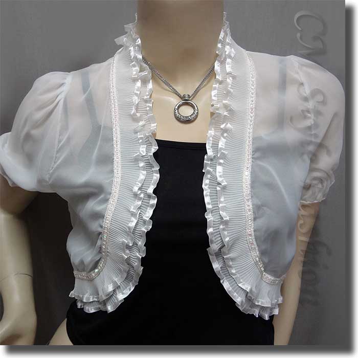 Chic Sheer Ruffled Short Shrug Bolero Top White