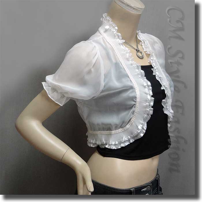 Chic Sheer Ruffled Short Shrug Bolero Top White
