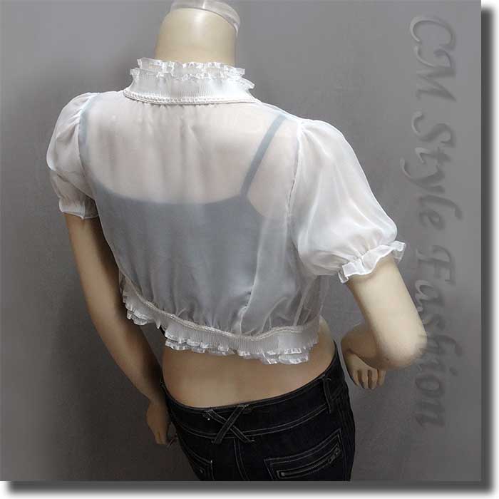 Chic Sheer Ruffled Short Shrug Bolero Top White