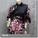 Chinese Cheong Sam Floral Satin Tunic Top Black