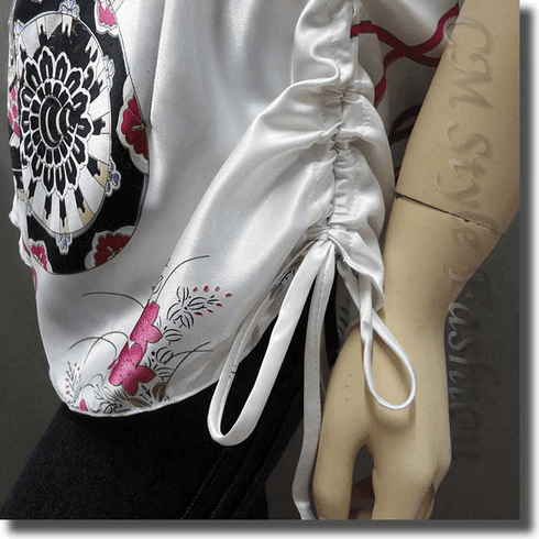 Chinese Cheongsam Qipao Floral Satin Tunic Top White