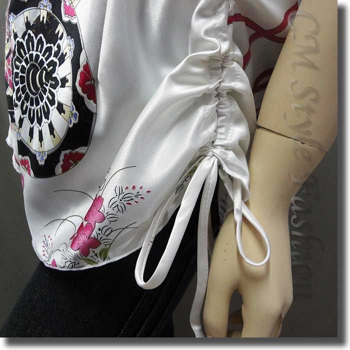 Chinese Cheongsam Qipao Floral Satin Tunic Top White