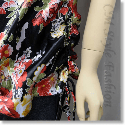 Chinese Cheongsam Qipao Floral Silky Satin Tunic Top Black