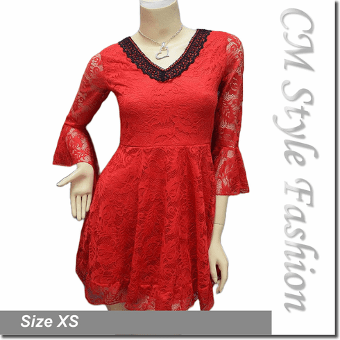 Deep V Neckline Sexy Lace Lady Tunic Top Red