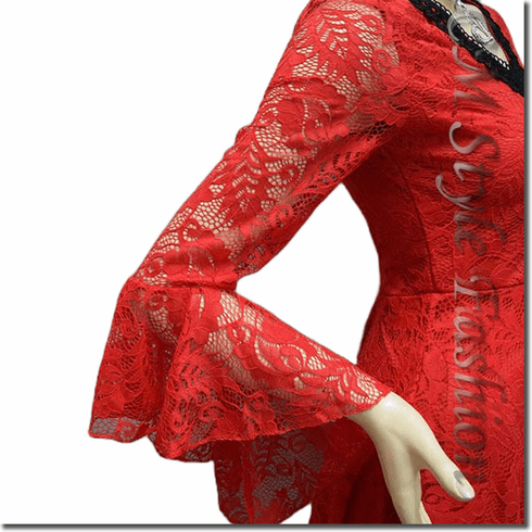 Deep V Neckline Sexy Lace Lady Tunic Top Red