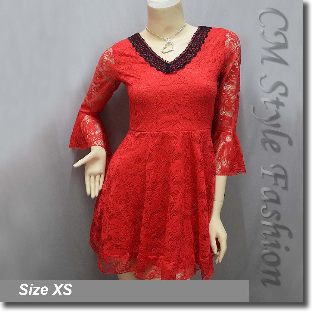 Deep V Neckline Sexy Lace Lady Tunic Top Red