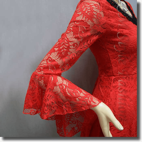 Deep V Neckline Sexy Lace Lady Tunic Top Red