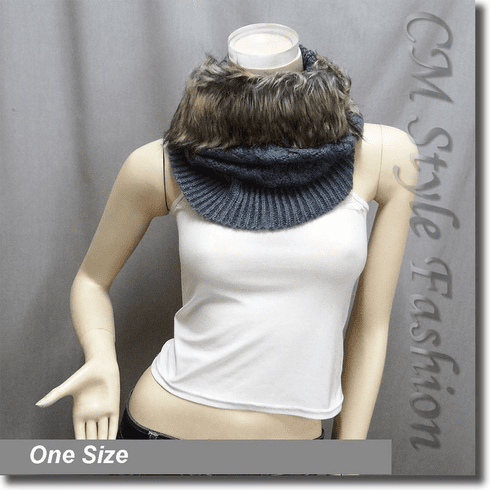 Faux Fur Knitted Neck Warmer Wrap Snood Gray