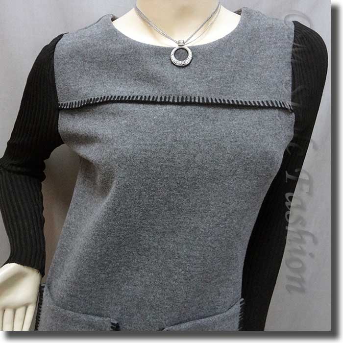 Funky Style Patched Pockets Frock Tunic Top Black Grey