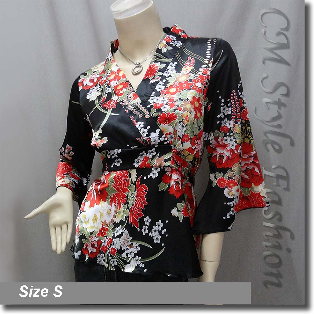 Japan Kimono Style Top Black Red