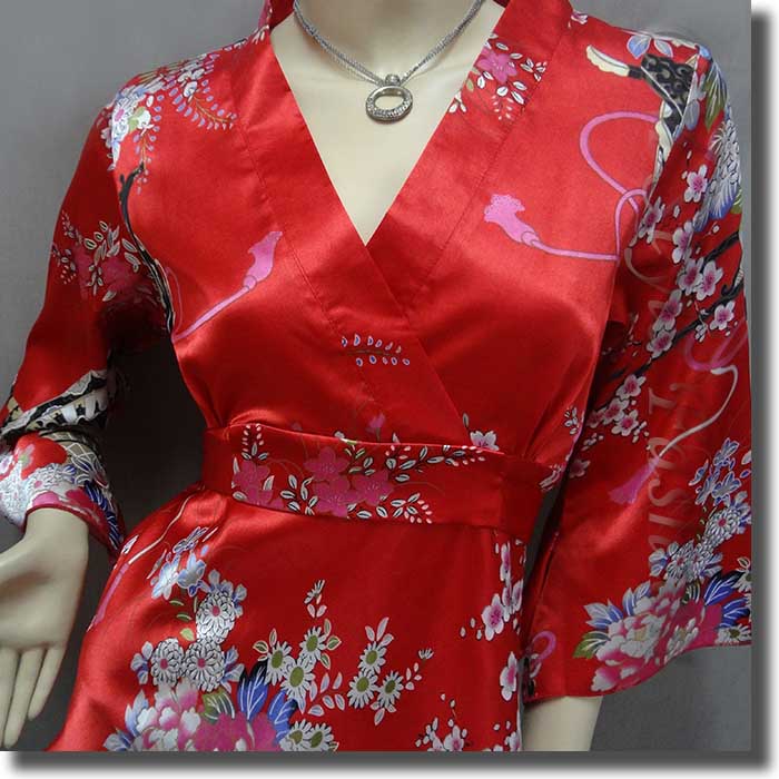 Japan Kimono Style Silky Satin Blouse Top Red