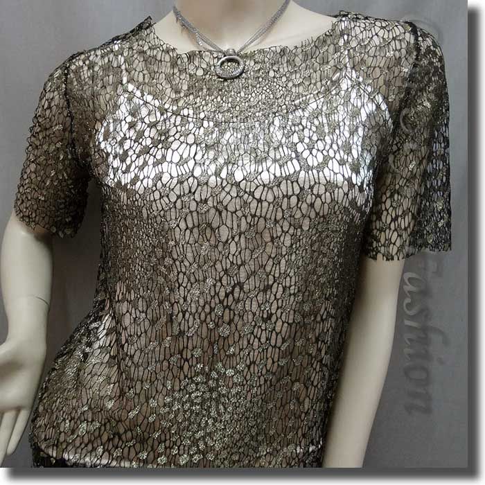 Net Mesh Pullover and Golden Camisole Top Set Black Golden