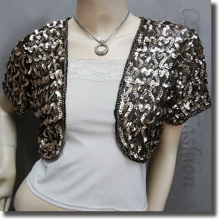 Sequined Embroidered Short Bolero Top Golden Black
