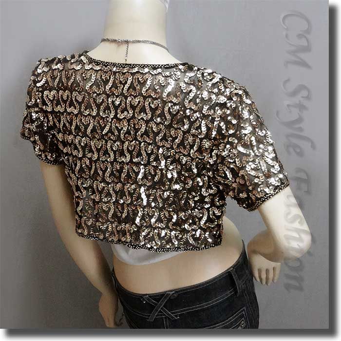 Sequined Embroidered Short Bolero Top Golden Black