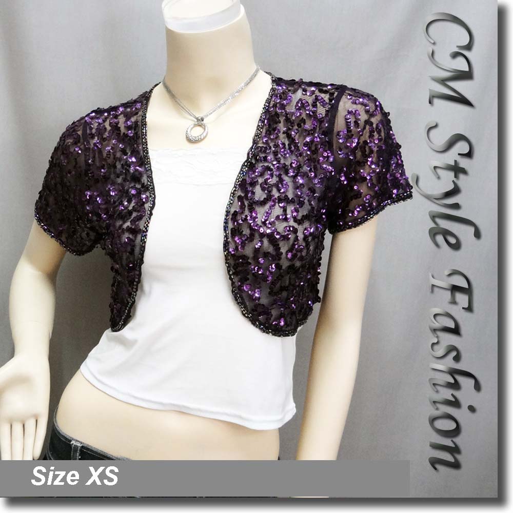 Sequined Embroidered Short Bolero Top Purple