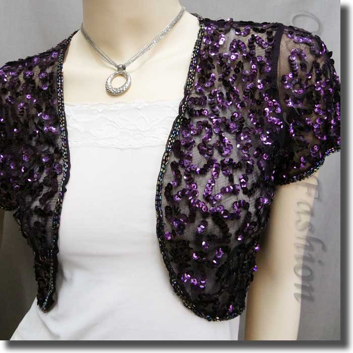Sequined Embroidered Short Bolero Top Purple