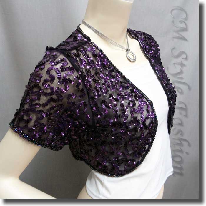 Sequined Embroidered Short Bolero Top Purple