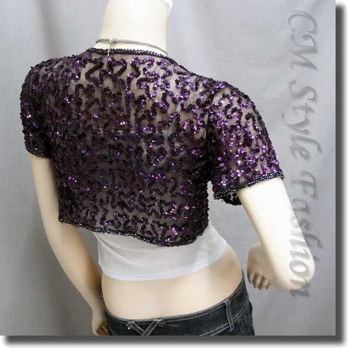 Sequined Embroidered Short Bolero Top Purple