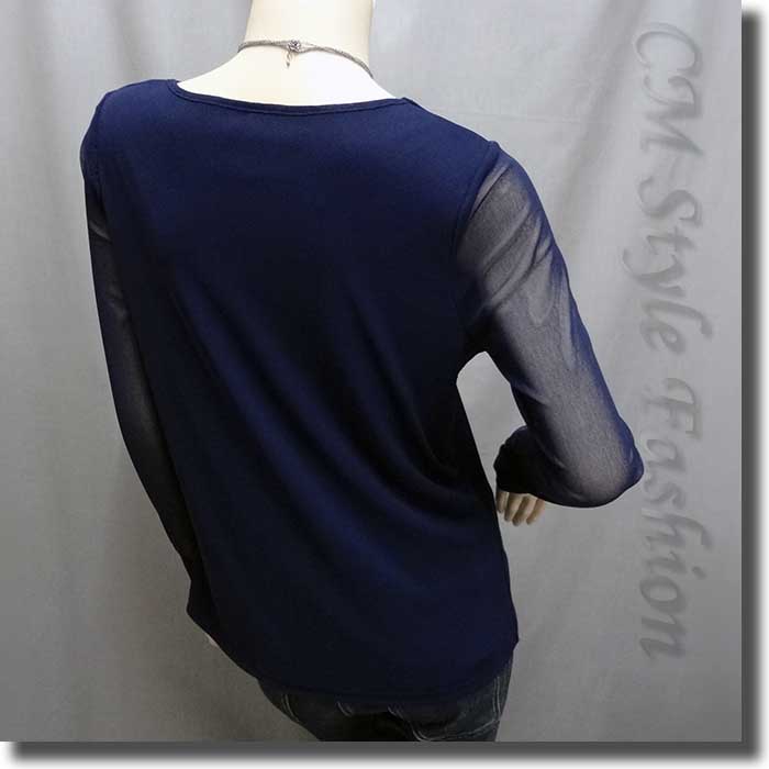 Sexy Chic Sheer Sleeves Hobo Blouse Top Blue