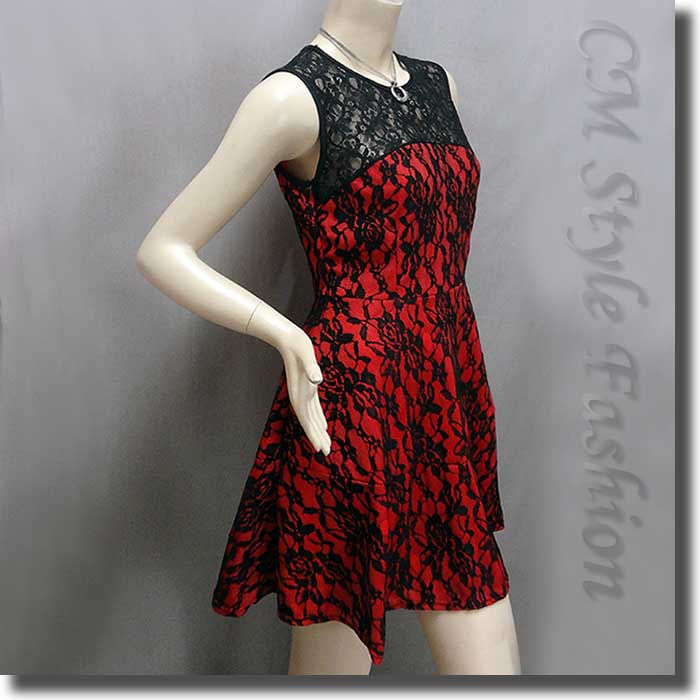 Sexy Dual Tone Lace Overlay Cocktail Dress Black Red