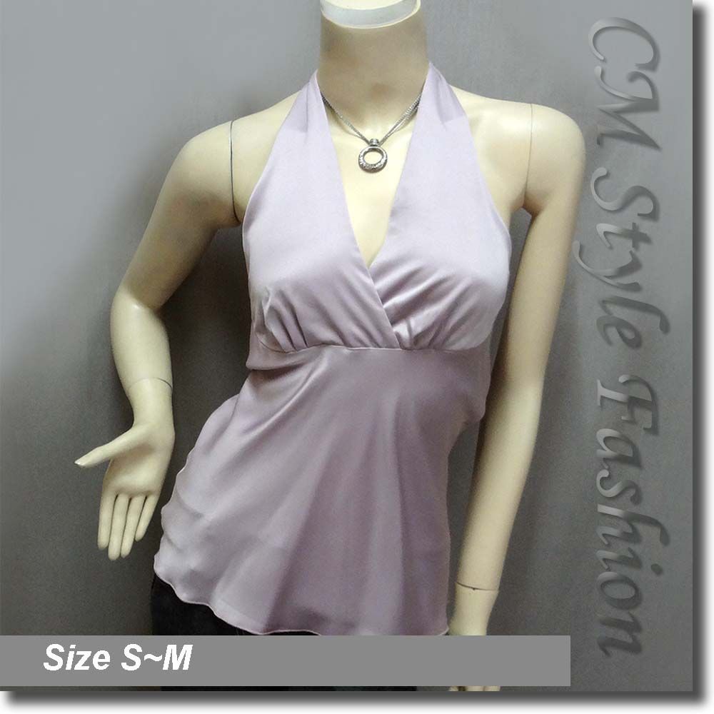 Sexy Halter Back Tie Silky Satin Bare Back Top Light Purple / Lavender