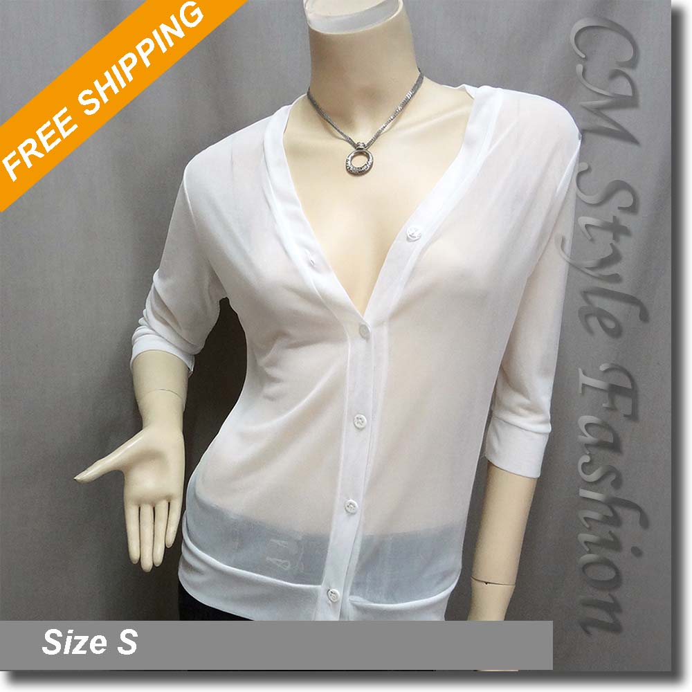 Sheer Button Down Cardigan Shirt Top Off White