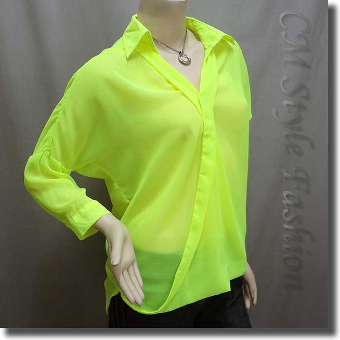 Sheer Twisted Blouse Shirt Top Yellow