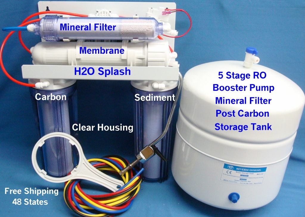 5 Stage RO System with Booster Pump and Mineral Filter (Clear Housing ...