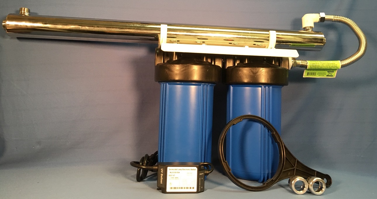 Big Blue 10" Water Filter - Dual 1" Ports - Carbon and Sediment - 8 GPM UV