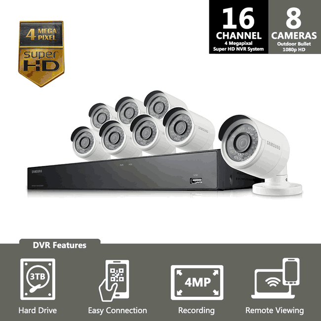Samsung 16 Channel SNK-D5081 - 4 Megapixel Super HD NVR Security System.