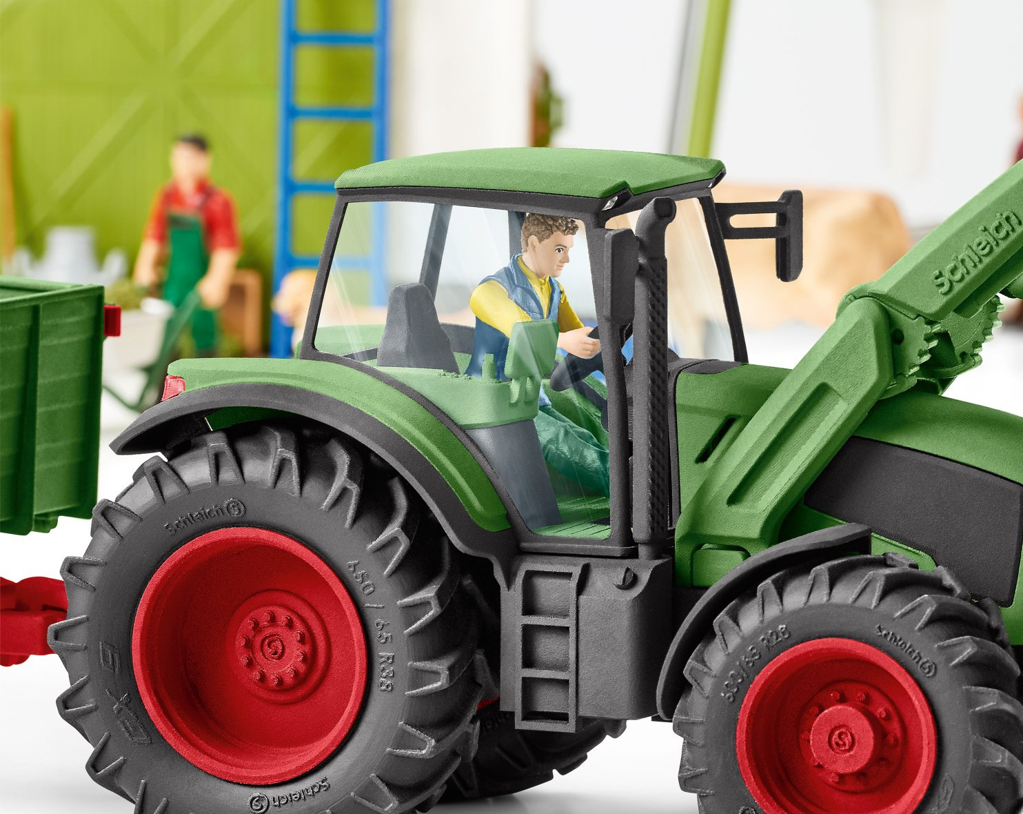 Schleich Tractor w/ Trailer, Farmer and Hay Bale #42379