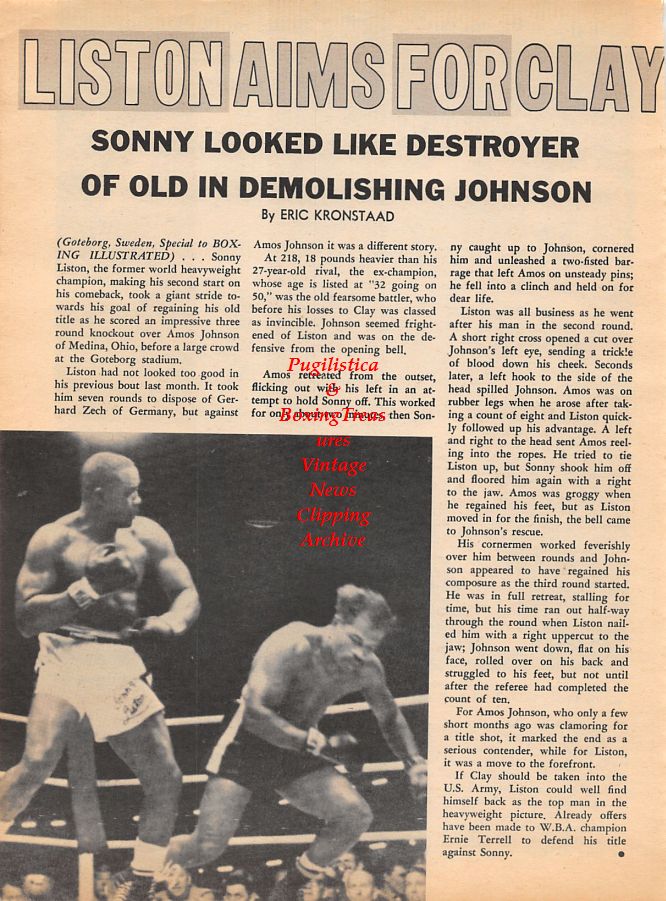 Boxing News Clipping #1042 - Sonny Liston vs. Amos Johnson, Lou Ambers ...