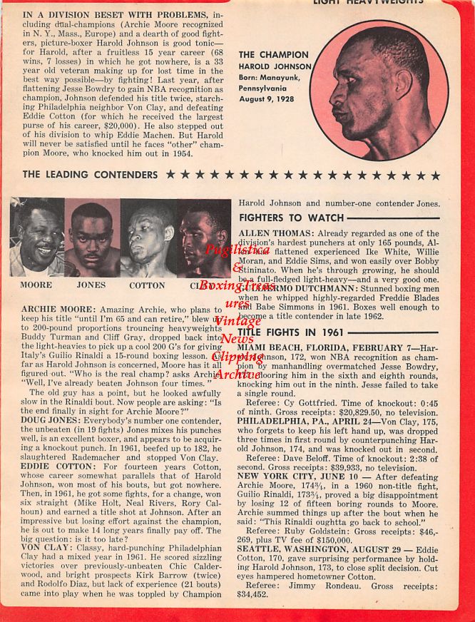 Boxing News Clipping #1491 - Harold Johnson, Archie Moore, Doug Jones ...