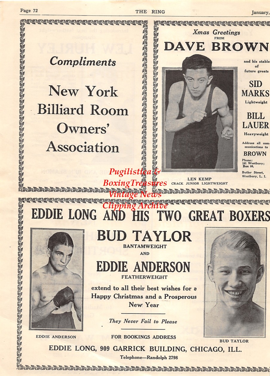Boxing News Clipping #1556 - Len Kemp, Eddie Anderson, Bud Taylor ...