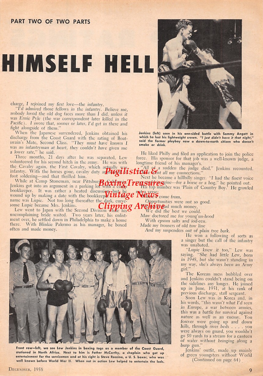 Boxing News Clipping #1610 - Lew Jenkins, Sammy Angott, Steve Roszina