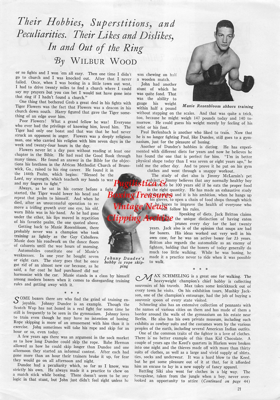 Boxing News Clipping #1728 - Elino Flores, Johnny Dundee, Maxie Rosenbloom
